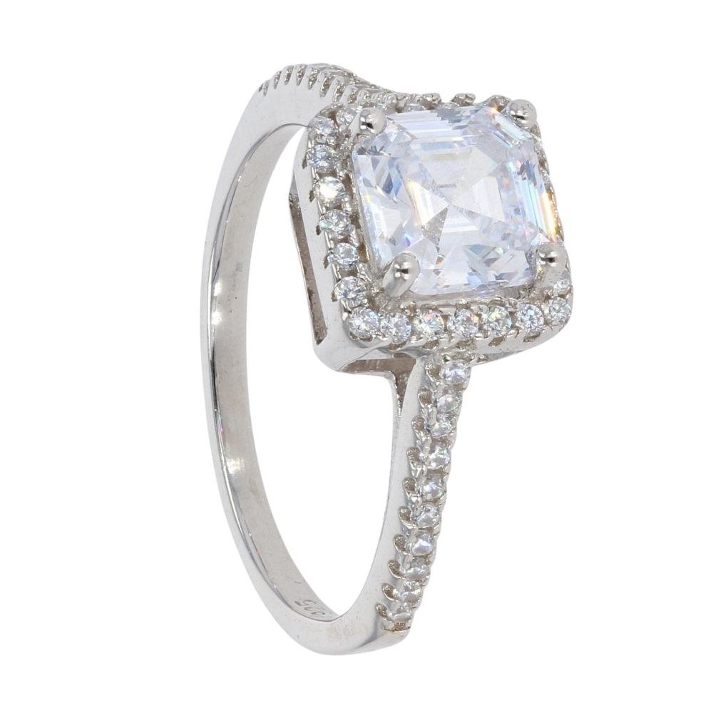 Silver Cubic Zirconia Square Cluster Ring by Icesia | Ramsdens Jewellery
