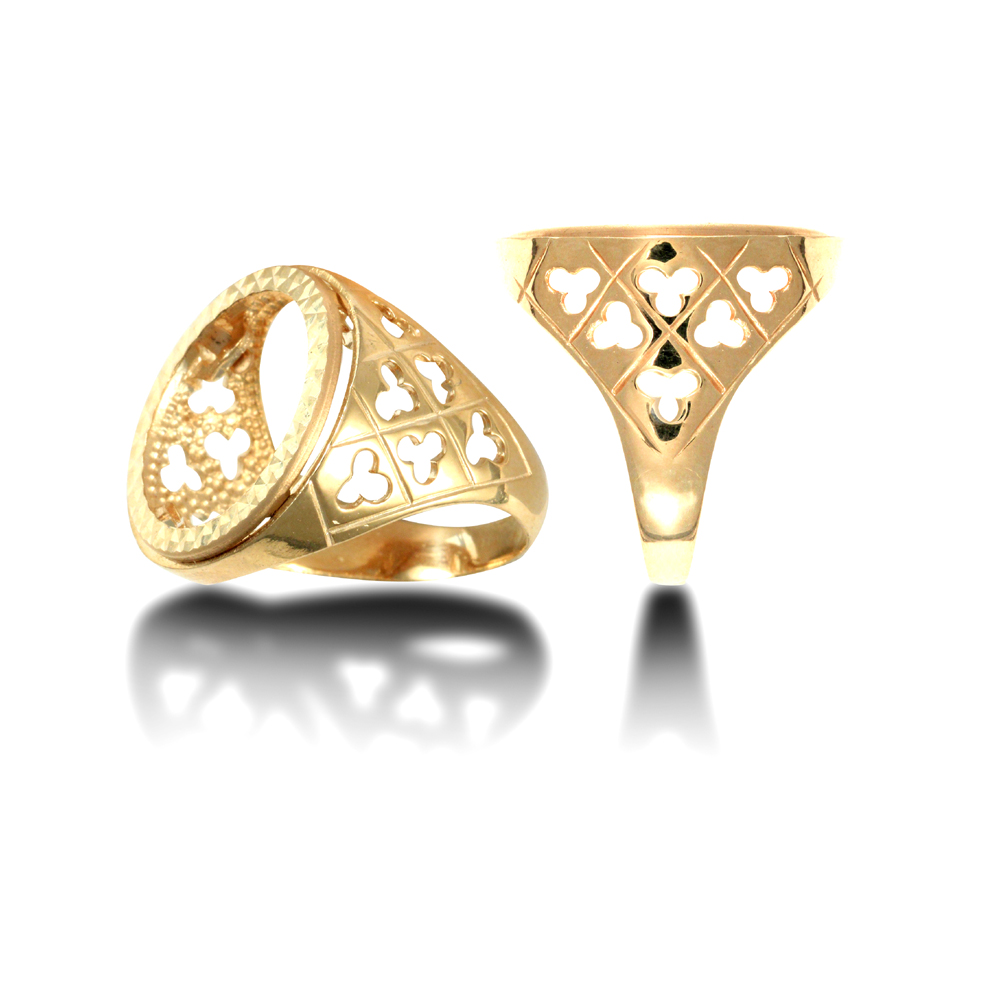 9ct Yellow Gold Clubs Half Round Sovereign Ring Mount | Ramsdens Jewellery