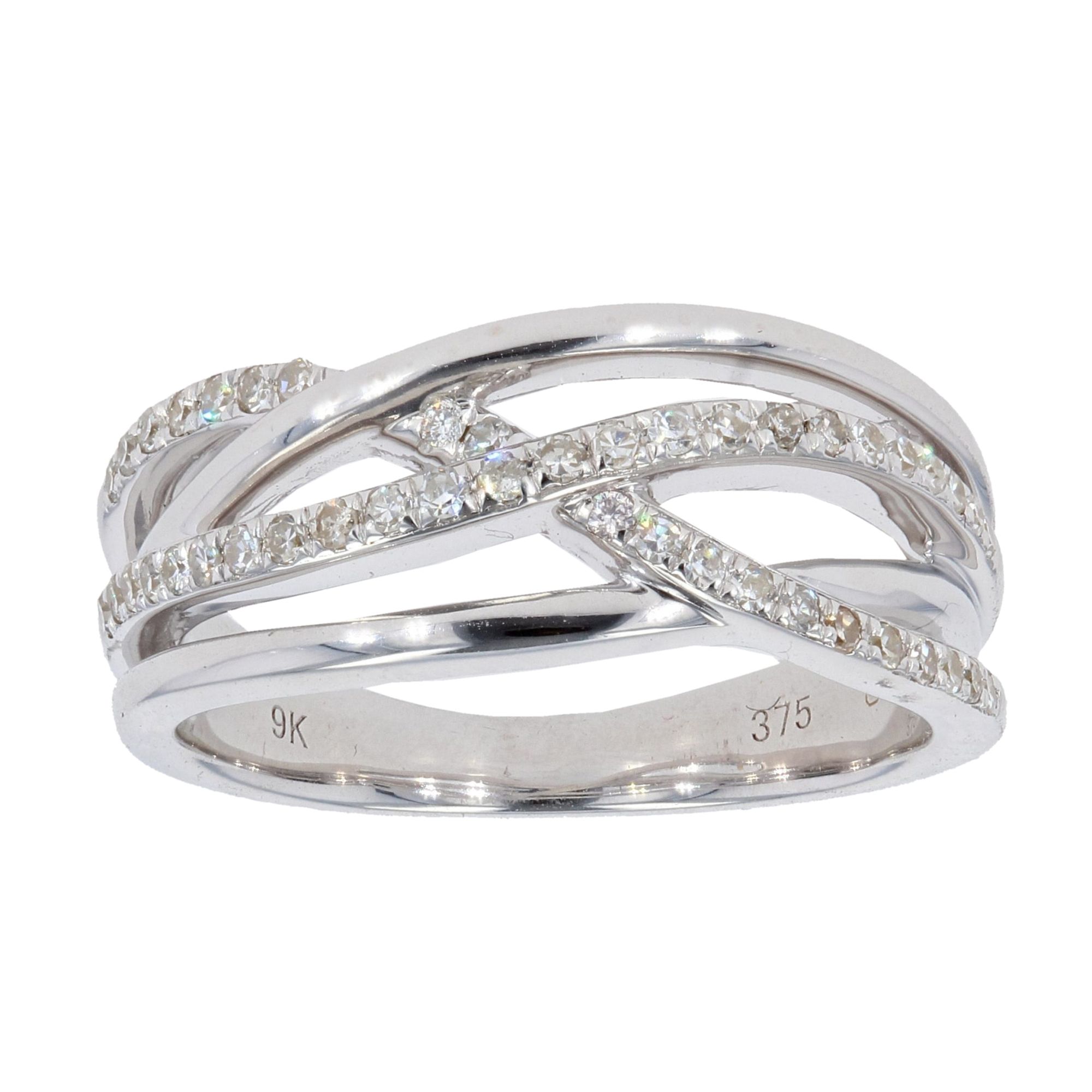 9ct White Gold Diamond Wave Ring by Anya Belle | Ramsdens Jewellery