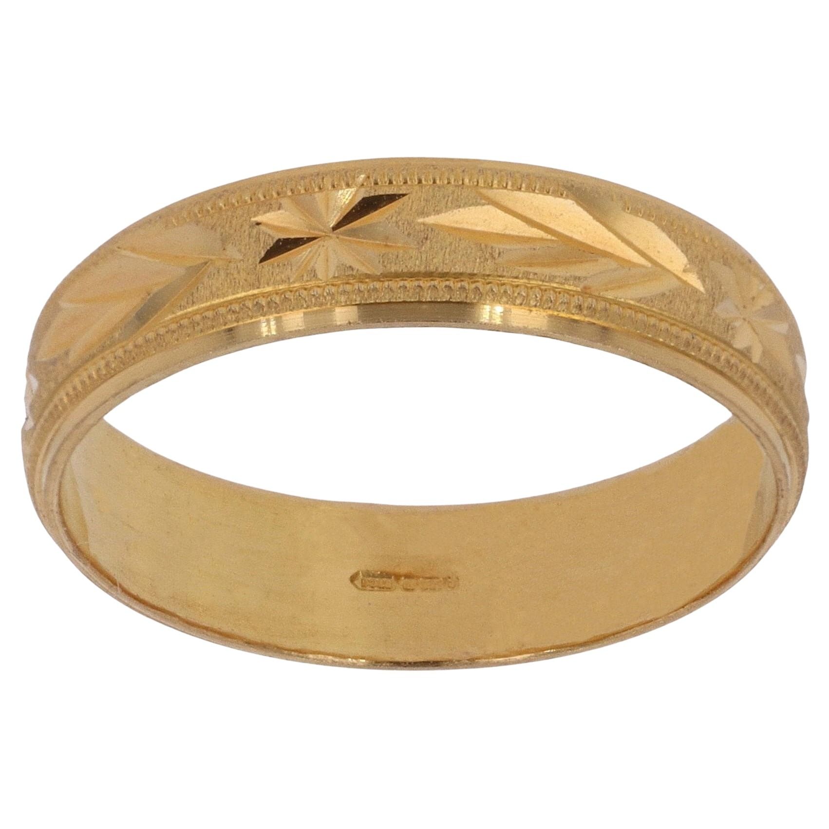 22ct Yellow Gold Diamond Cut 4mm Wedding Band RAMS2450000655 | Ramsdens ...