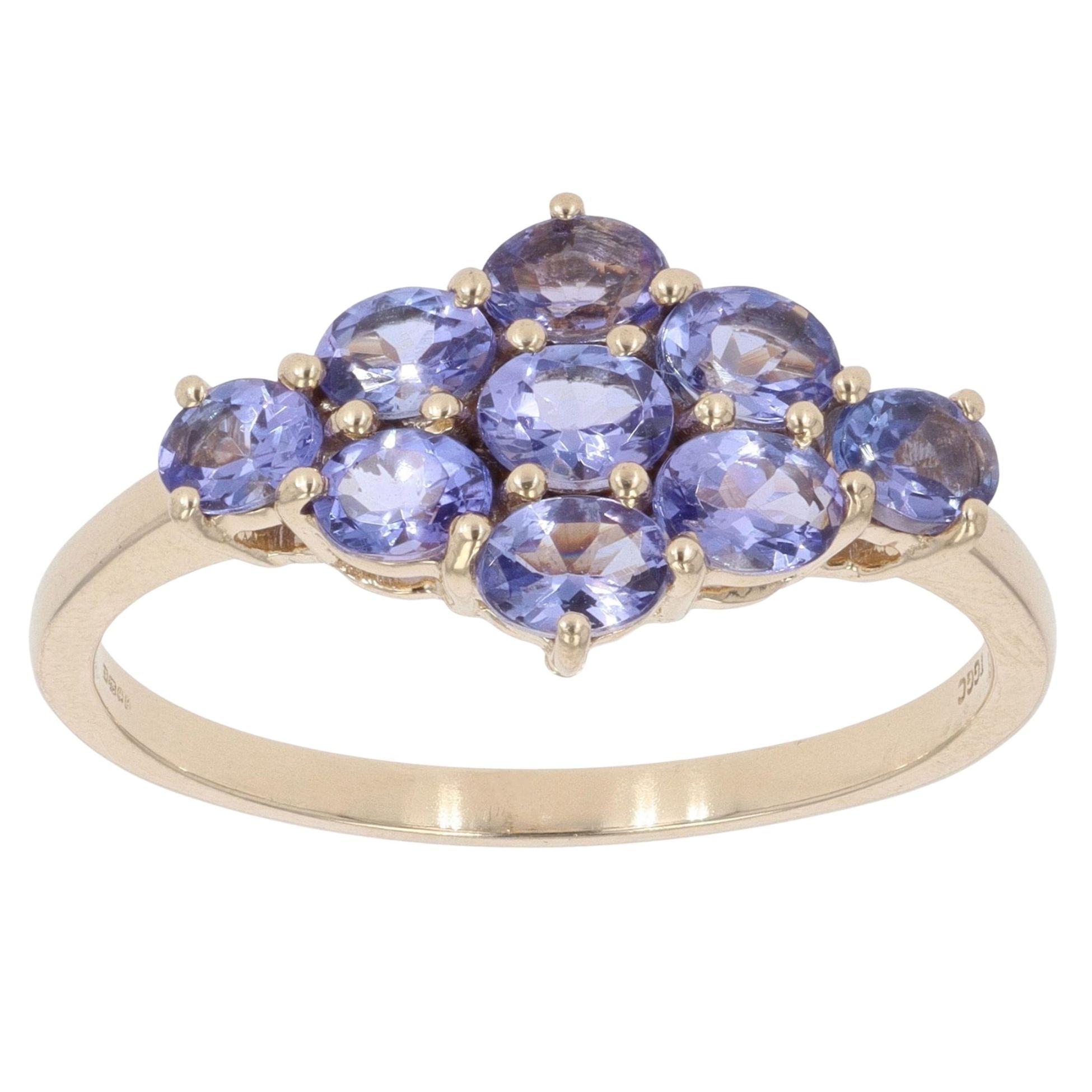 9ct Yellow Gold Tanzanite Cluster Ring RAMS186358841003 | Ramsdens ...