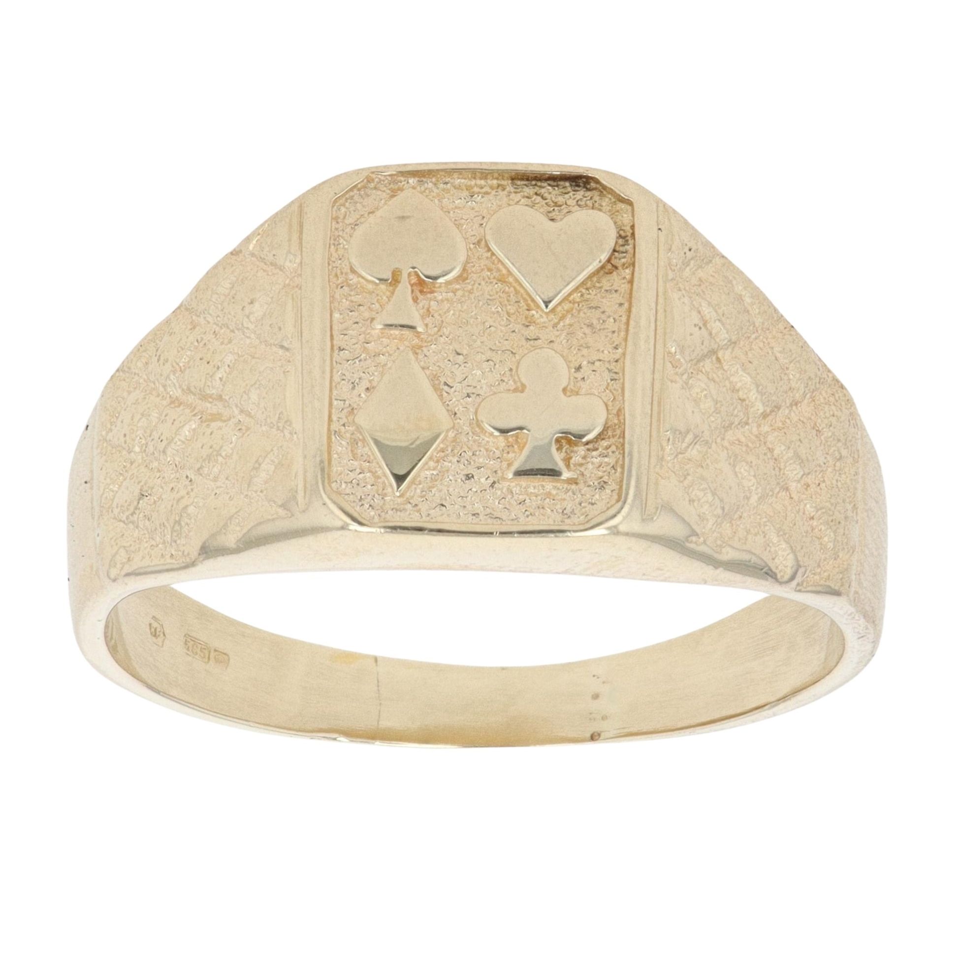 14ct Yellow Gold Patterned Card Symbols Signet Ring RAMS206700866601 ...