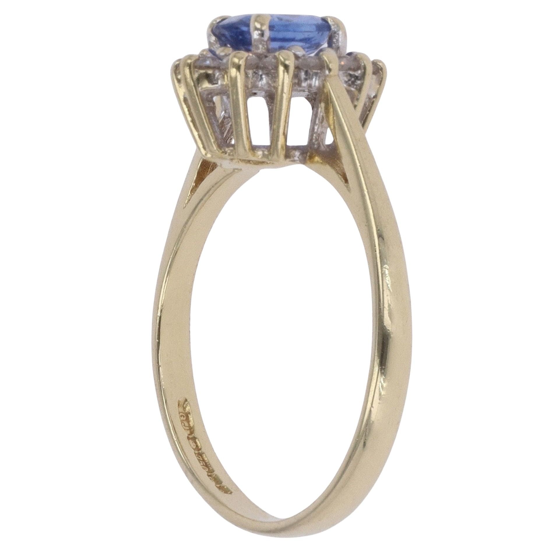 18ct Yellow Gold 0.20ct Brilliant Cut Diamond and Sapphire Cluster Ring ...