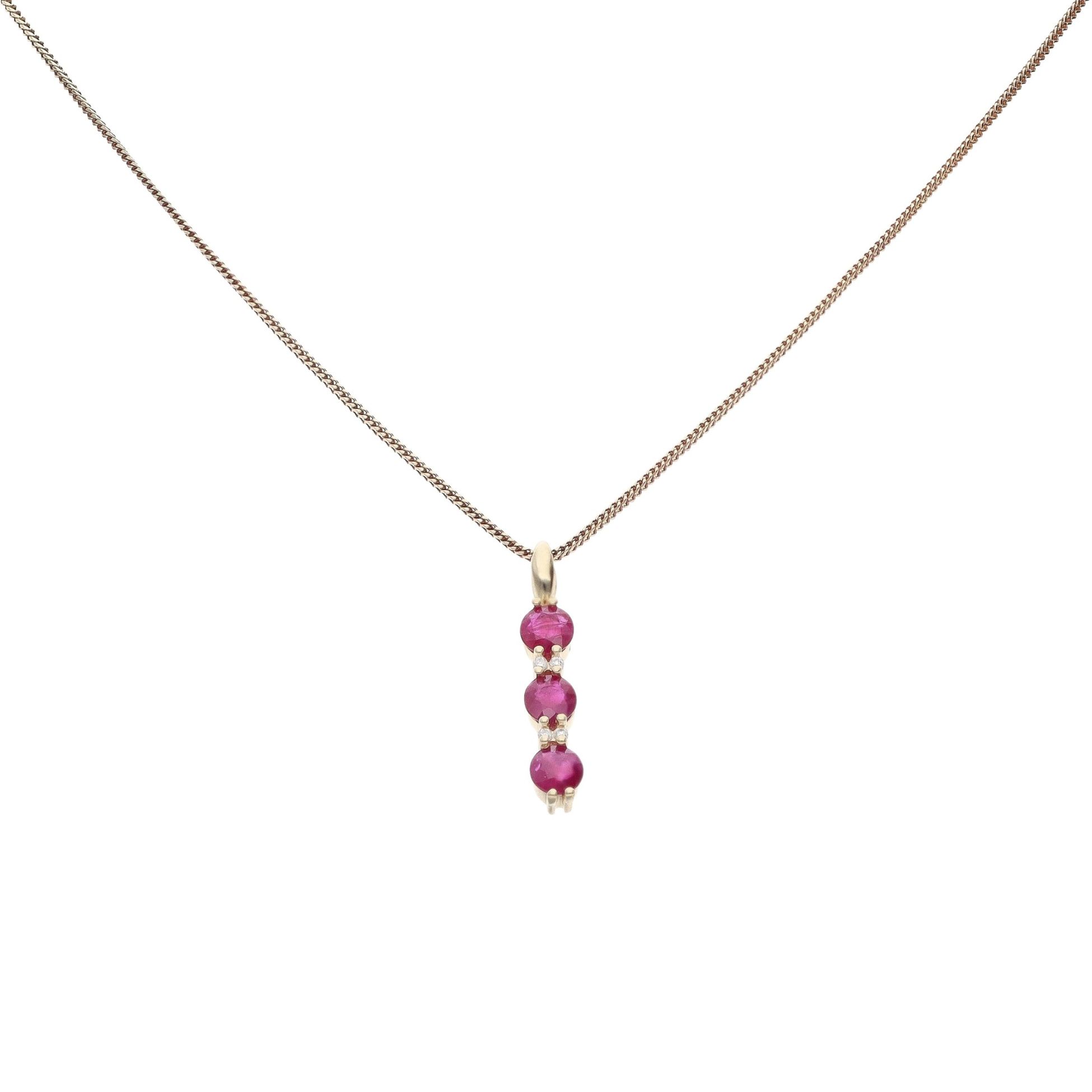14ct Yellow Gold 0.04ct Brilliant Cut Diamond and Ruby Pendant and ...