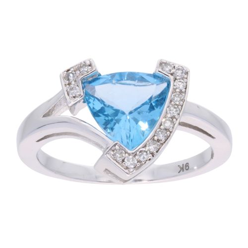 9ct White Gold Blue Topaz and Diamond Triangular Ring RAMS7820000452 ...