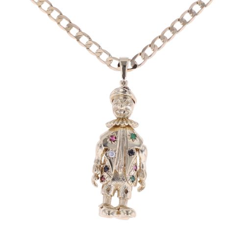 9ct Yellow Gold Multi-Gemstone Clown Pendant And Chain 18 ...