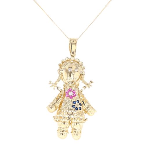 9ct Yellow Gold Stone Set Ragdoll Pendant And Chain 18" RAMS5630000020 ...