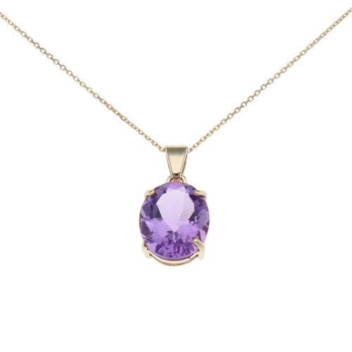 9ct Yellow Gold Amethyst Single Stone Pendant And Chain 18" | Ramsdens ...