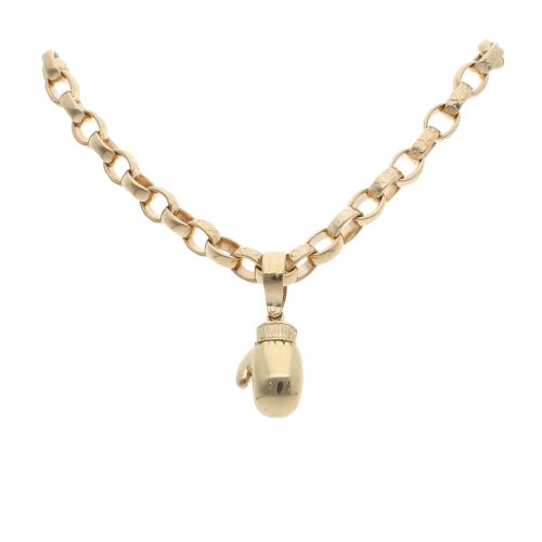 9ct Yellow Gold Boxing Glove Pendant And Belcher Chain 24 ...
