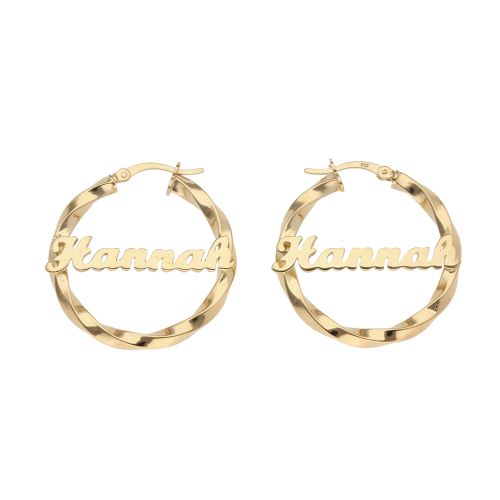 9ct Yellow Gold Personalised Nameplate Creole Earrings RAMSCR-YG-SCRIPT ...