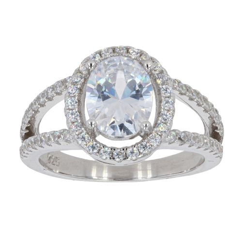 Silver Cubic Zirconia Oval Ring by Icesia RAMS9610001466 | Ramsdens ...