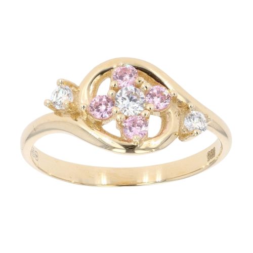 Children's 14ct Yellow Gold Pink Gemstone And Cubic Zirconia Ring ...