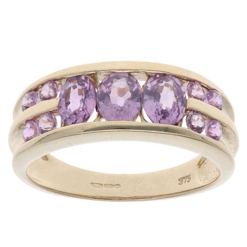 9ct Yellow Gold Amethyst Three Stone Ring RAMS439352577014 | Ramsdens ...