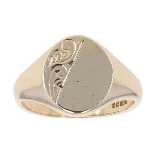 9ct Yellow Gold Oval Patterned Signet Ring | Ramsdens Jewellery