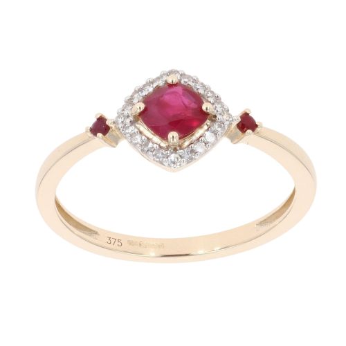 9ct Yellow Gold Ruby and 0.06ct Diamond Cluster Ring RAMS1290000029 ...