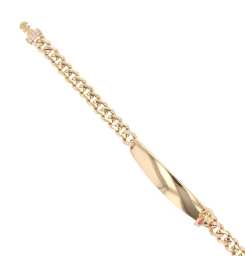 14ct Yellow Gold Monaco Classic Girl Pave Lock ID Bracelet 5.5 ...