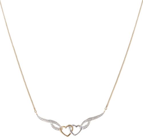 9ct Yellow and White Gold 0.02ct Diamond Double Heart Collarette Chain ...