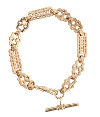 9ct Yellow Gold Stars and Bars T-Bar Bracelet 8" RAMS206228680801 ...