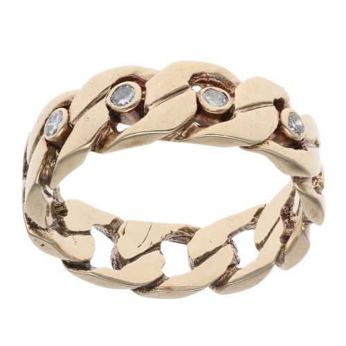 9ct Yellow Gold 0.10ct Brilliant Cut Diamond Curb Style Ring ...