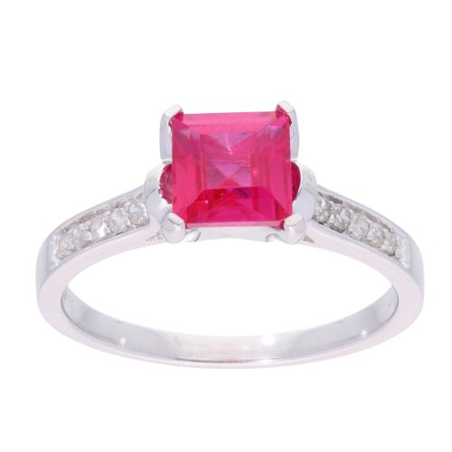 9ct White Gold Created Ruby and Diamond Square Ring RAMS7820000382 ...