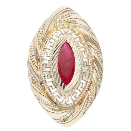 14ct Yellow Gold Greek Key Red Gem Ring RAMS7830000605 | Ramsdens Jewellery