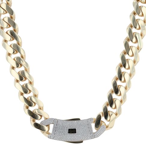 14ct Yellow Gold Monaco Classic Plain Pave Lock Chain 20 ...