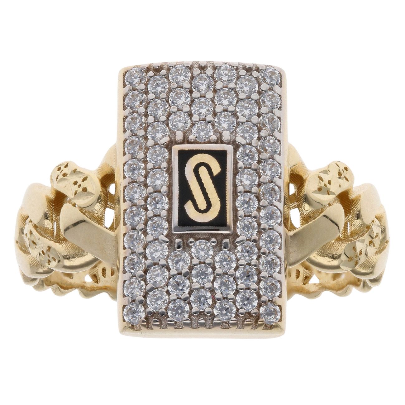 14ct Yellow Gold Monaco Classic Flex Pave Link Signet Ring ...