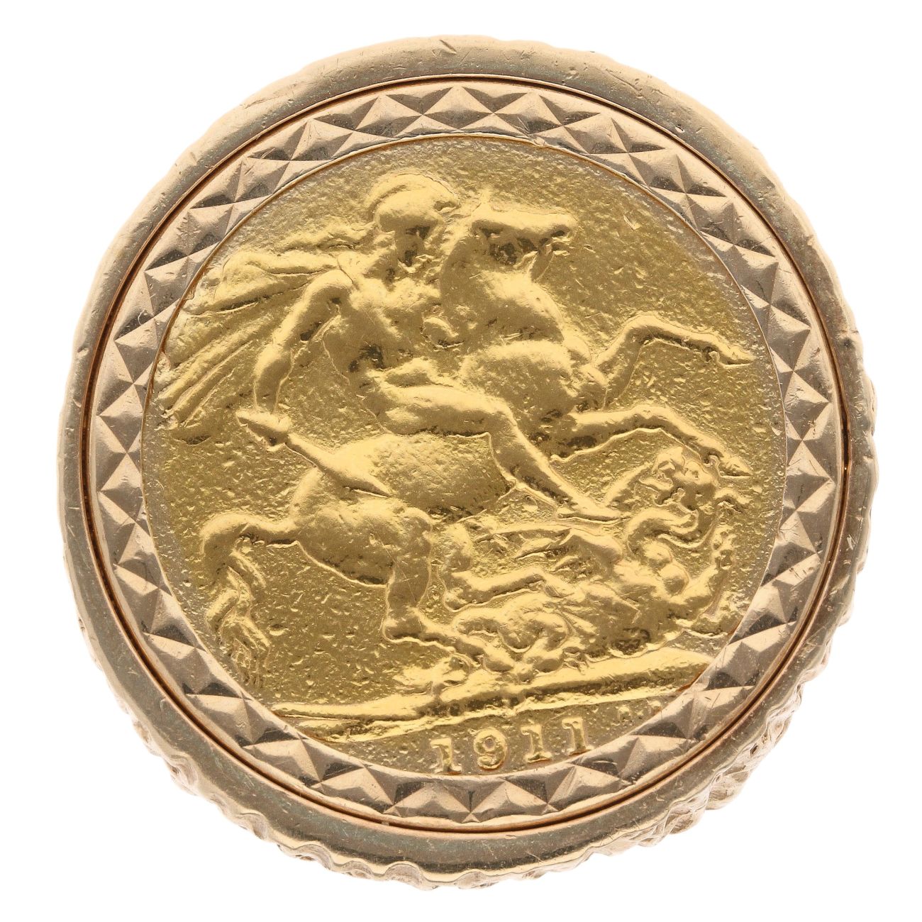 9ct Yellow Gold 1911 George V Full Sovereign Coin Ring RAMS618368997013 ...