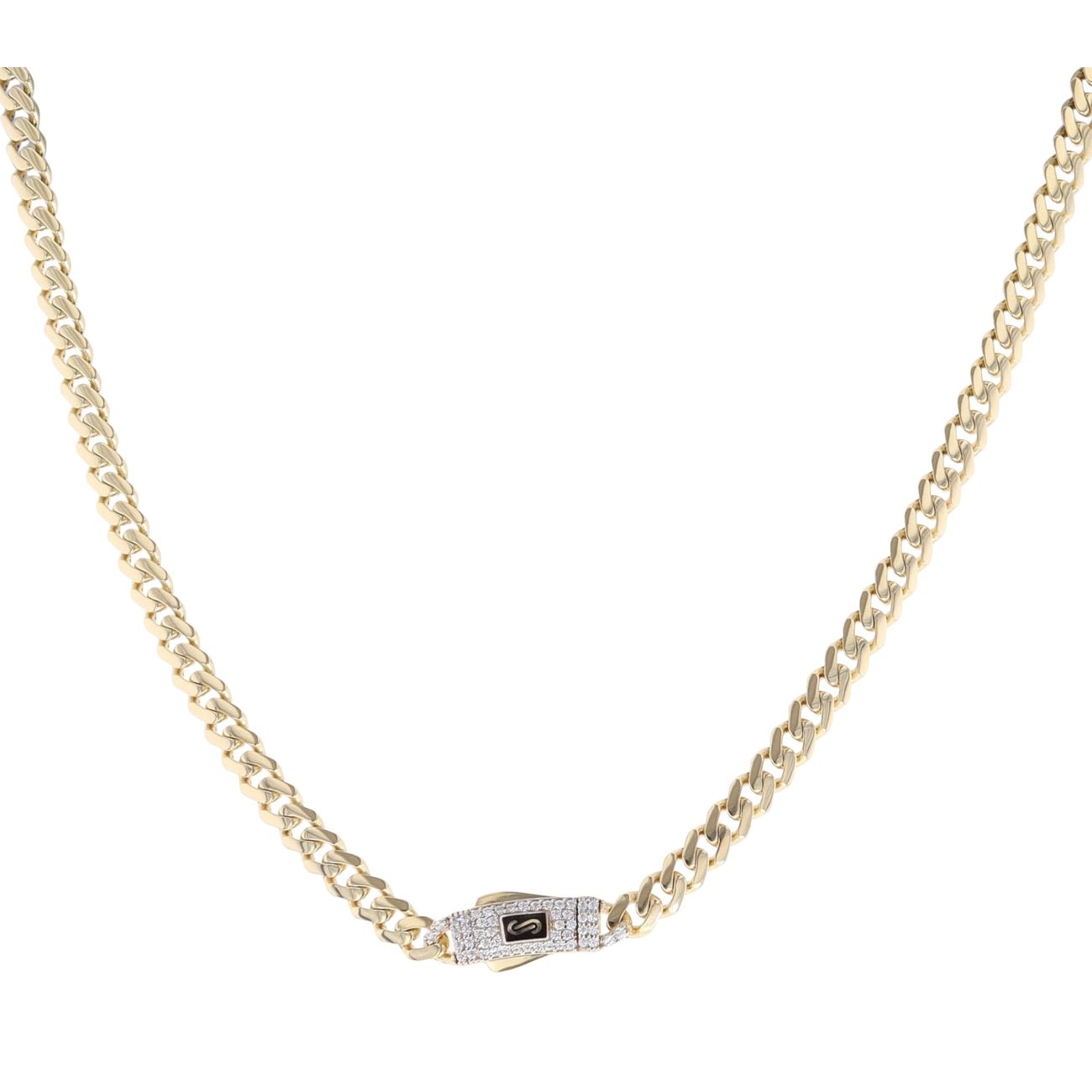 14ct Yellow Gold Monaco Classic Pave Lock Curb Chain 20" RAMS3830003190 ...