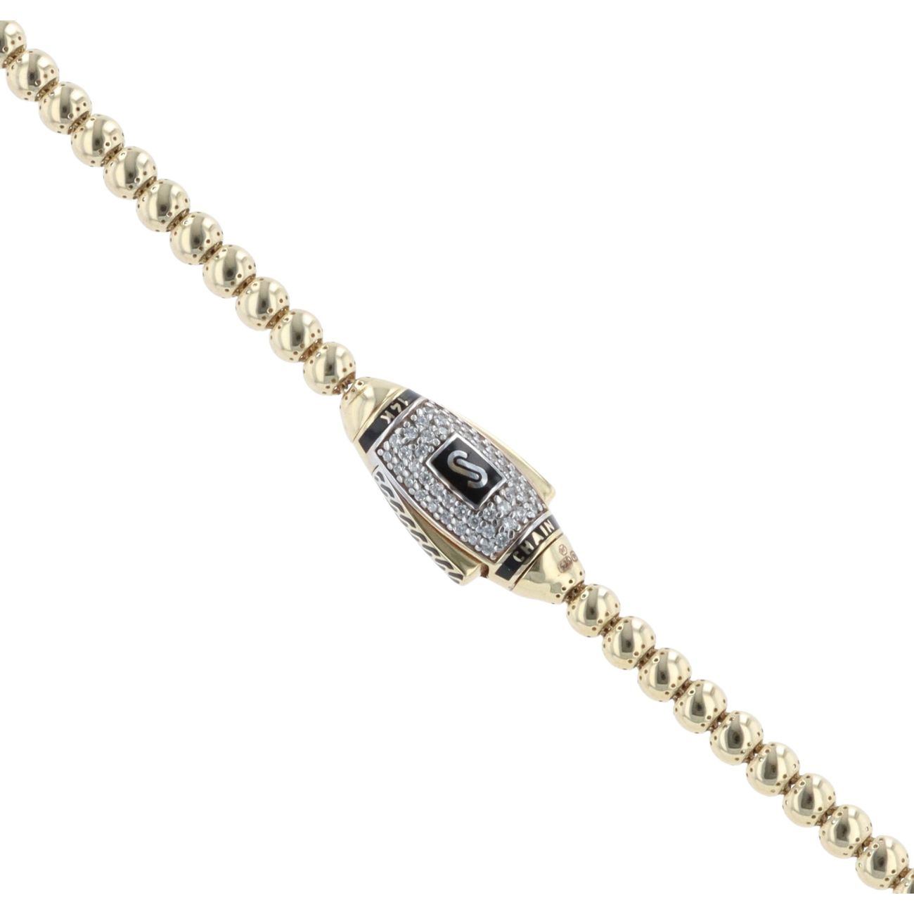 14ct Yellow Gold Monaco Beaded Cubic Zirconia Pave Lock Chain 26 ...