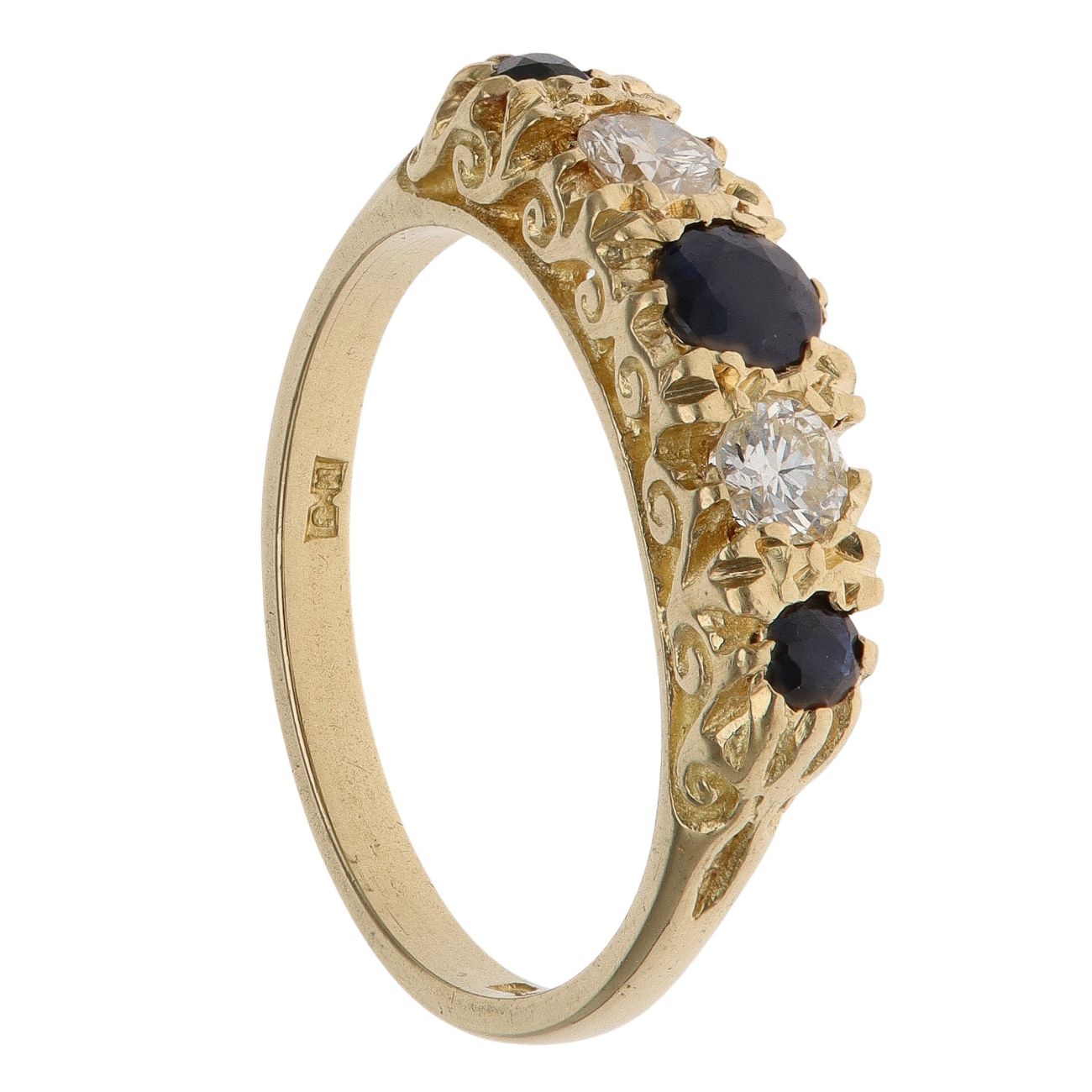 18ct Yellow Gold 0.25ct Brilliant Cut Diamond and Sapphire Five Stone ...