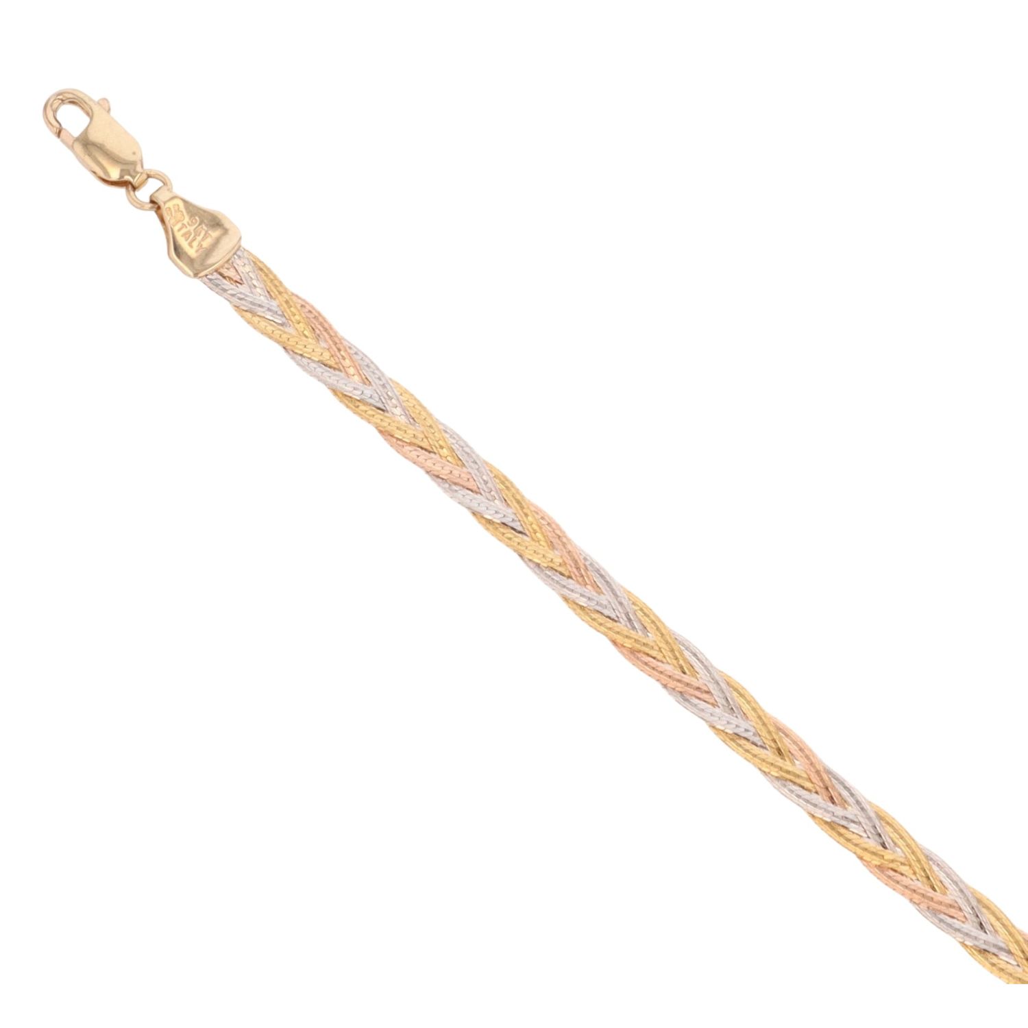 9ct Yellow, White And Rose Gold Plait Patterned Bracelet 7 ...