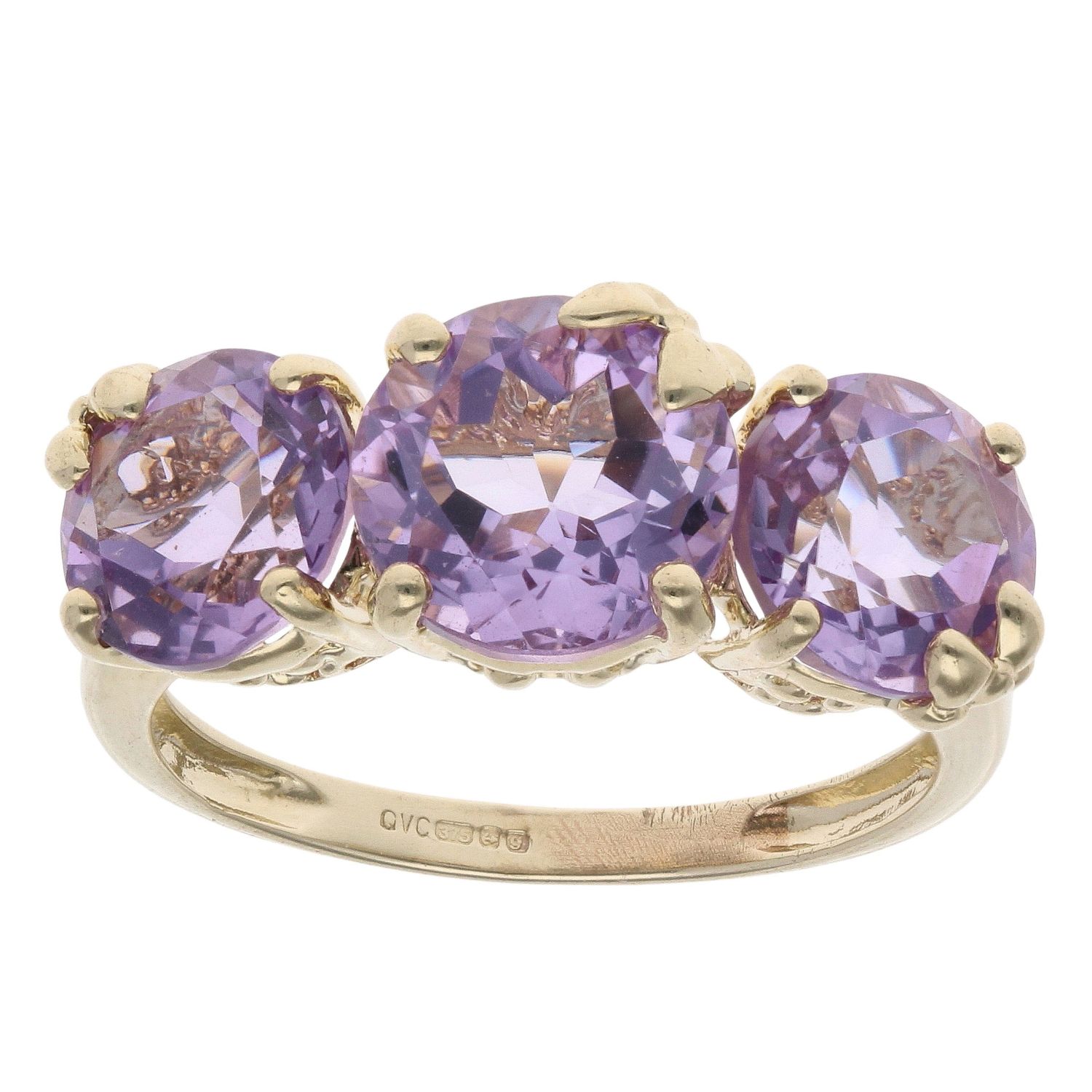 9ct Yellow Gold Amethyst Three Stone Ring RAMS999367332011 | Ramsdens ...