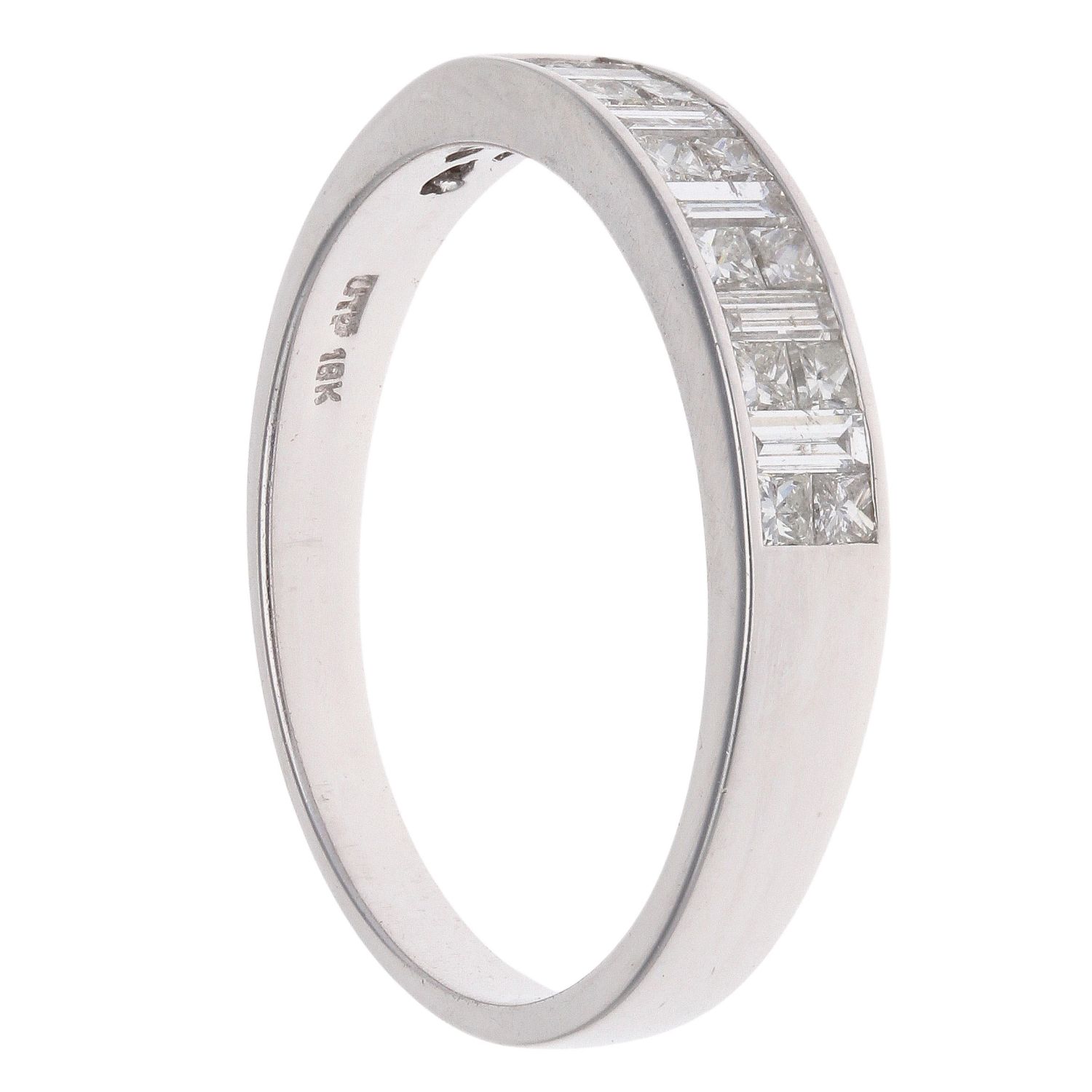 18ct White Gold 0.50ct Baguette And Princess Cut Diamond Half Eternity Ring RAMS746362852015 ...