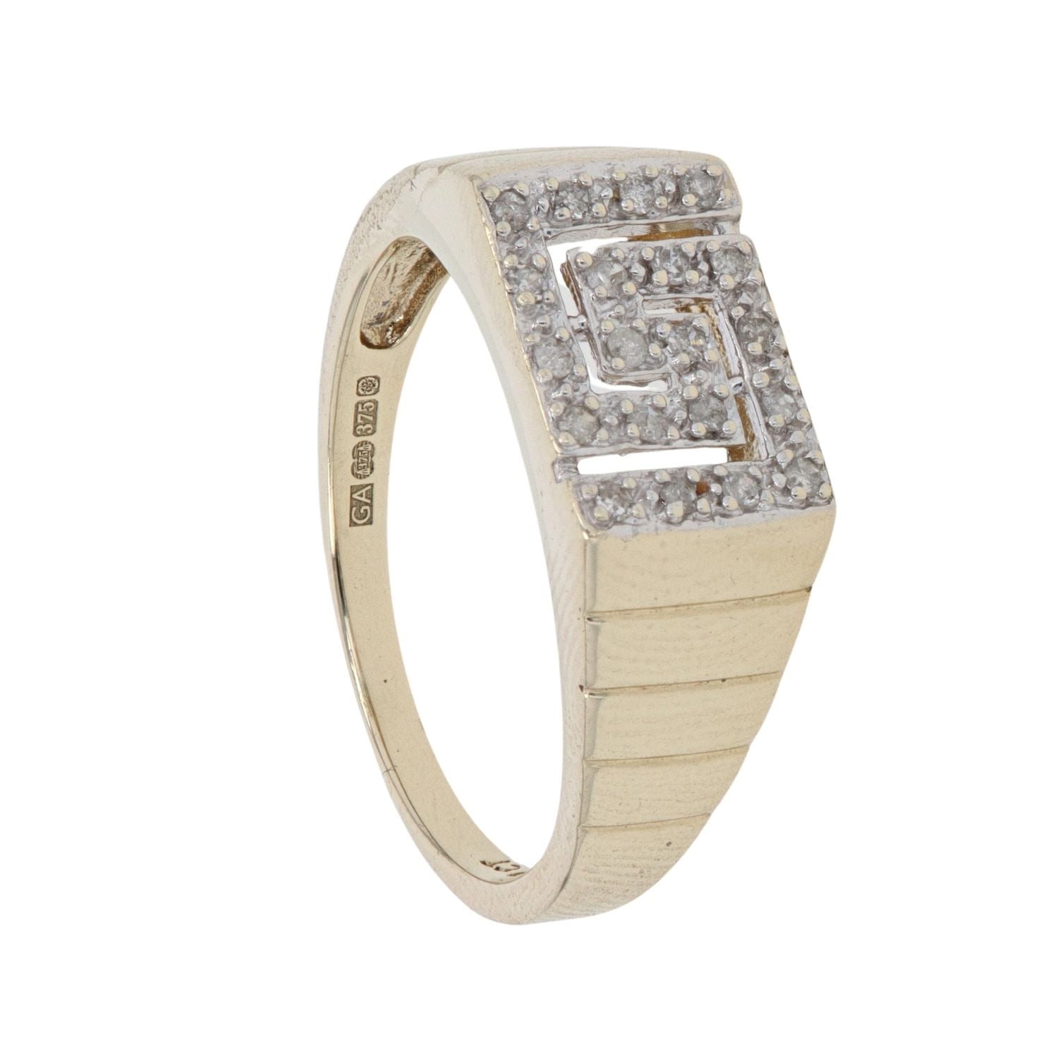9ct Yellow Gold 0.20ct Diamond Greek Key Signet Ring RAMS945322959012 ...
