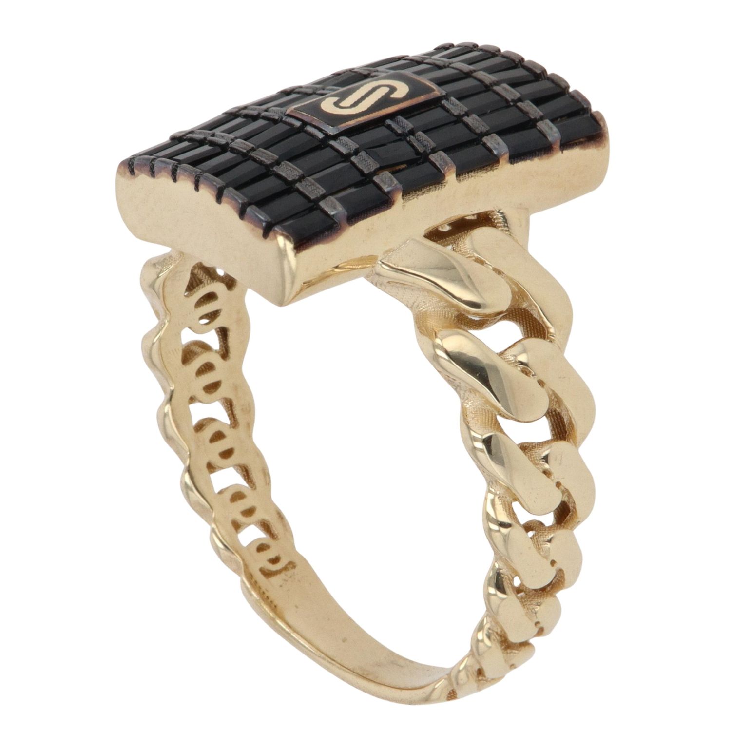 14ct Yellow Gold Monaco Classic Black Baguette Link Cubic Zirconia ...