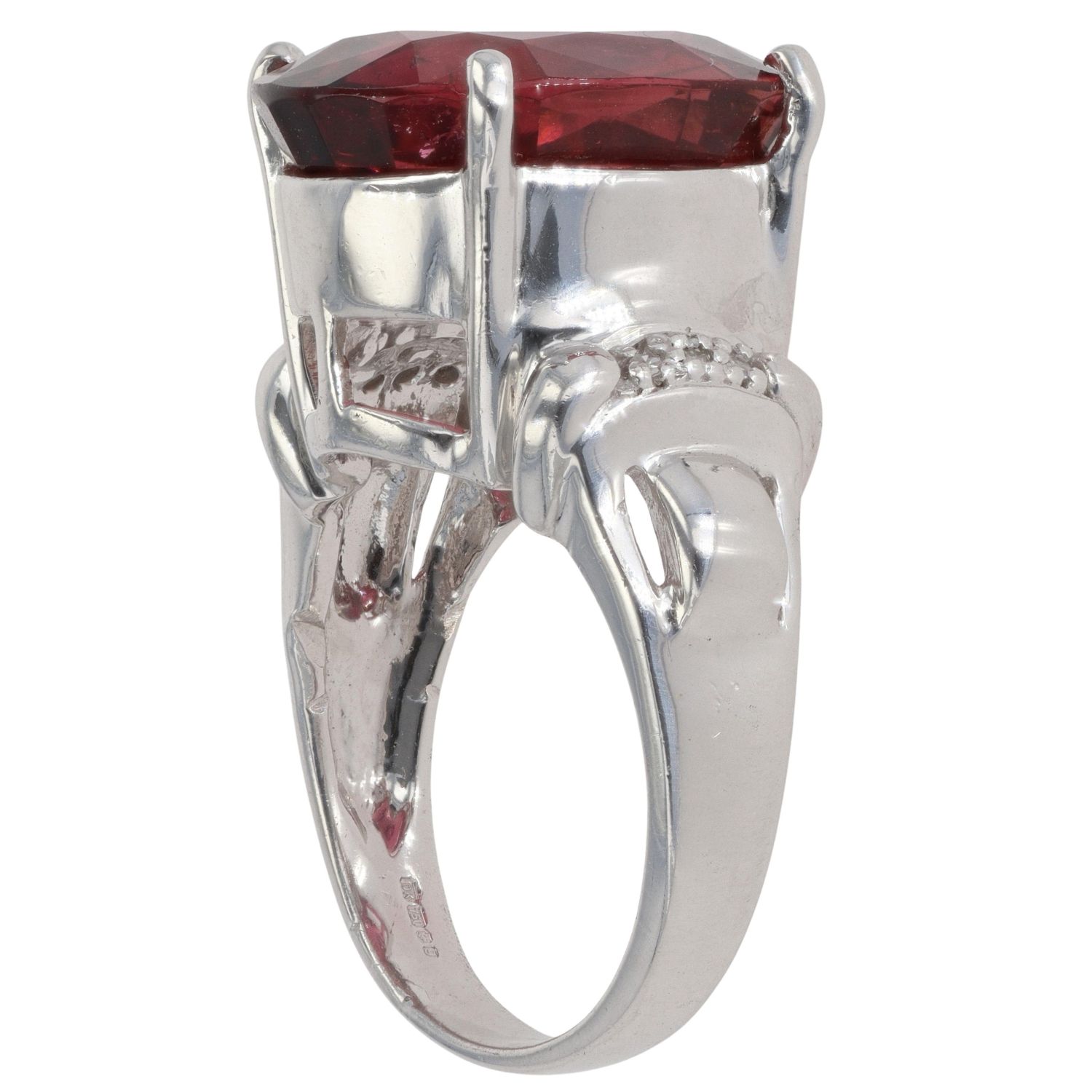 18ct White Gold 0.03ct Diamond and Red Gemstone Solitaire Ring ...