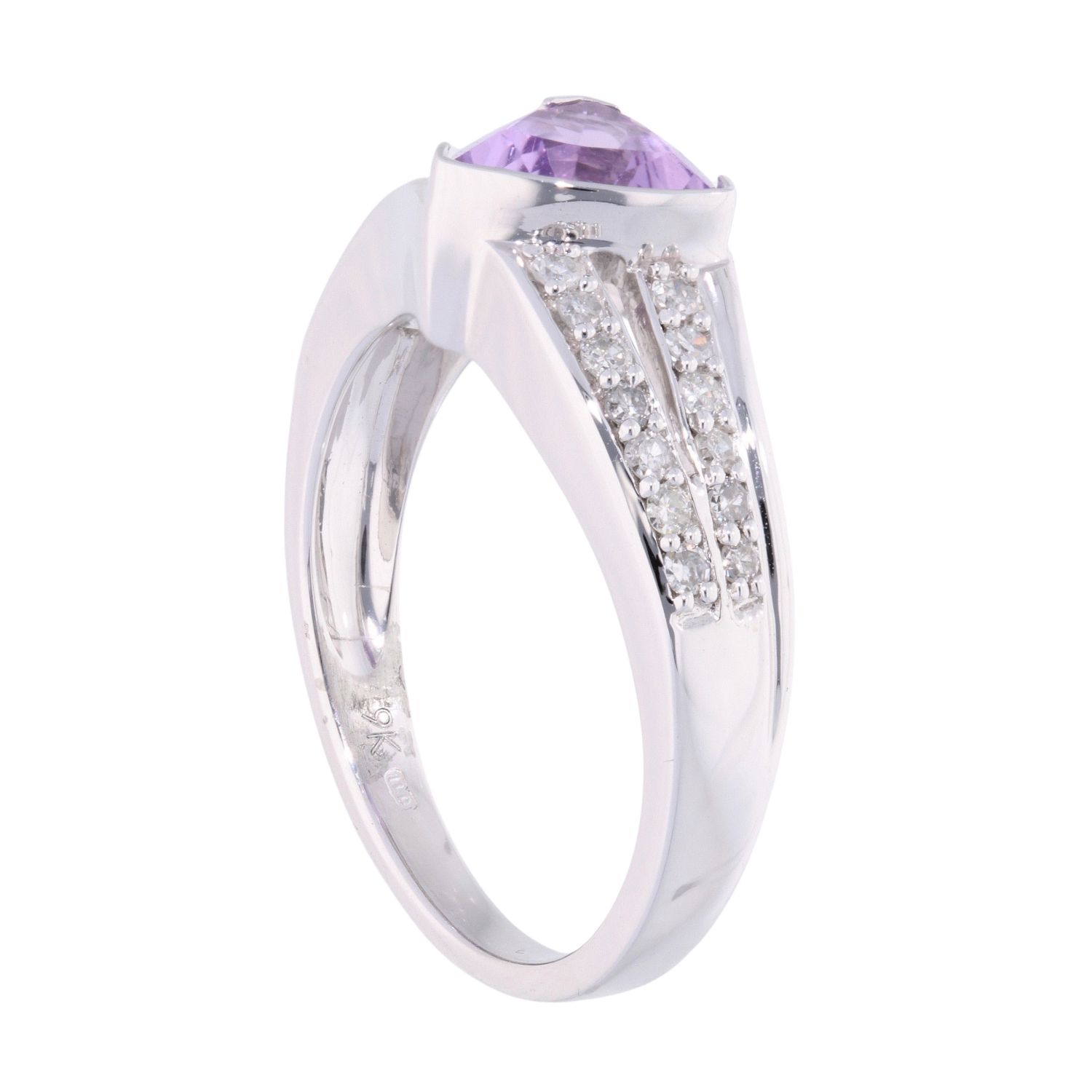 9ct White Gold Amethyst and Diamond Triangular Ring | Ramsdens Jewellery