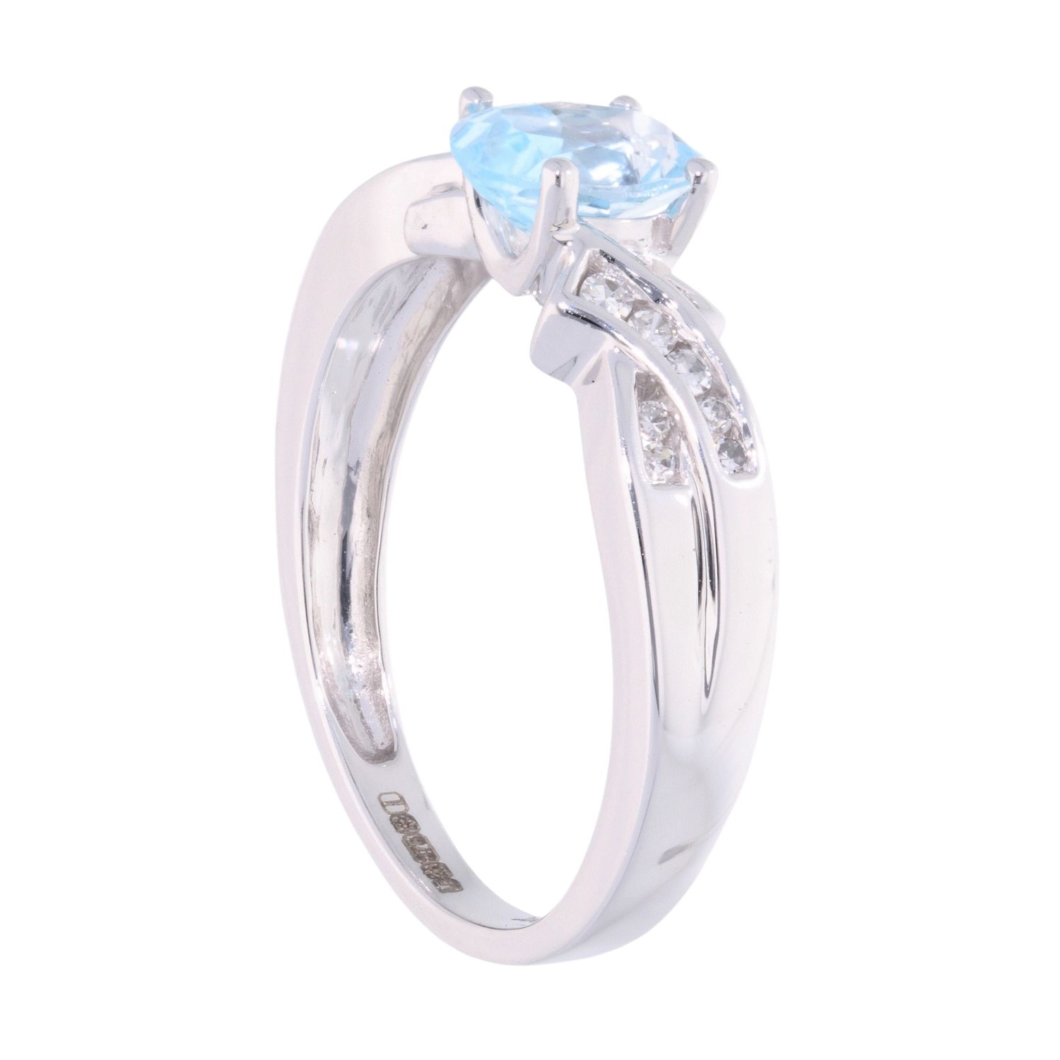 9ct White Gold Blue Topaz and Diamond Crossover Ring | Ramsdens Jewellery