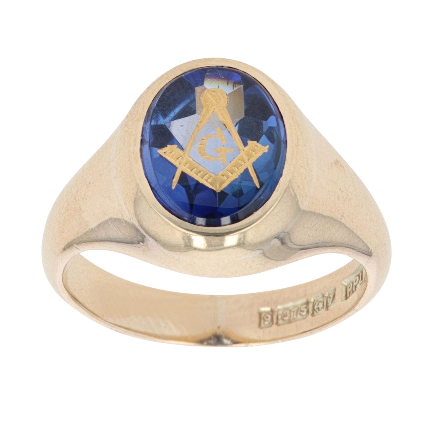 9ct Yellow Gold Masonic Blue Gemstone Signet Ring RAMS617361113003 ...