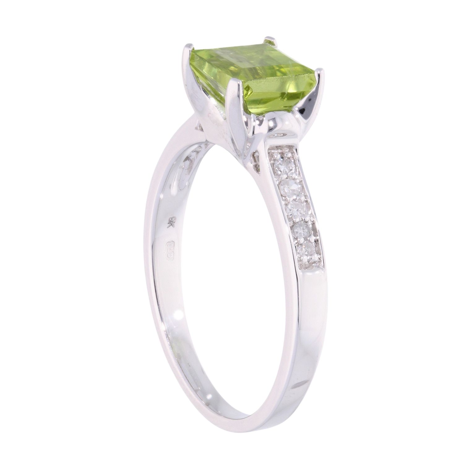 9ct White Gold Peridot and Diamond Square Ring RAMS7820000381 ...