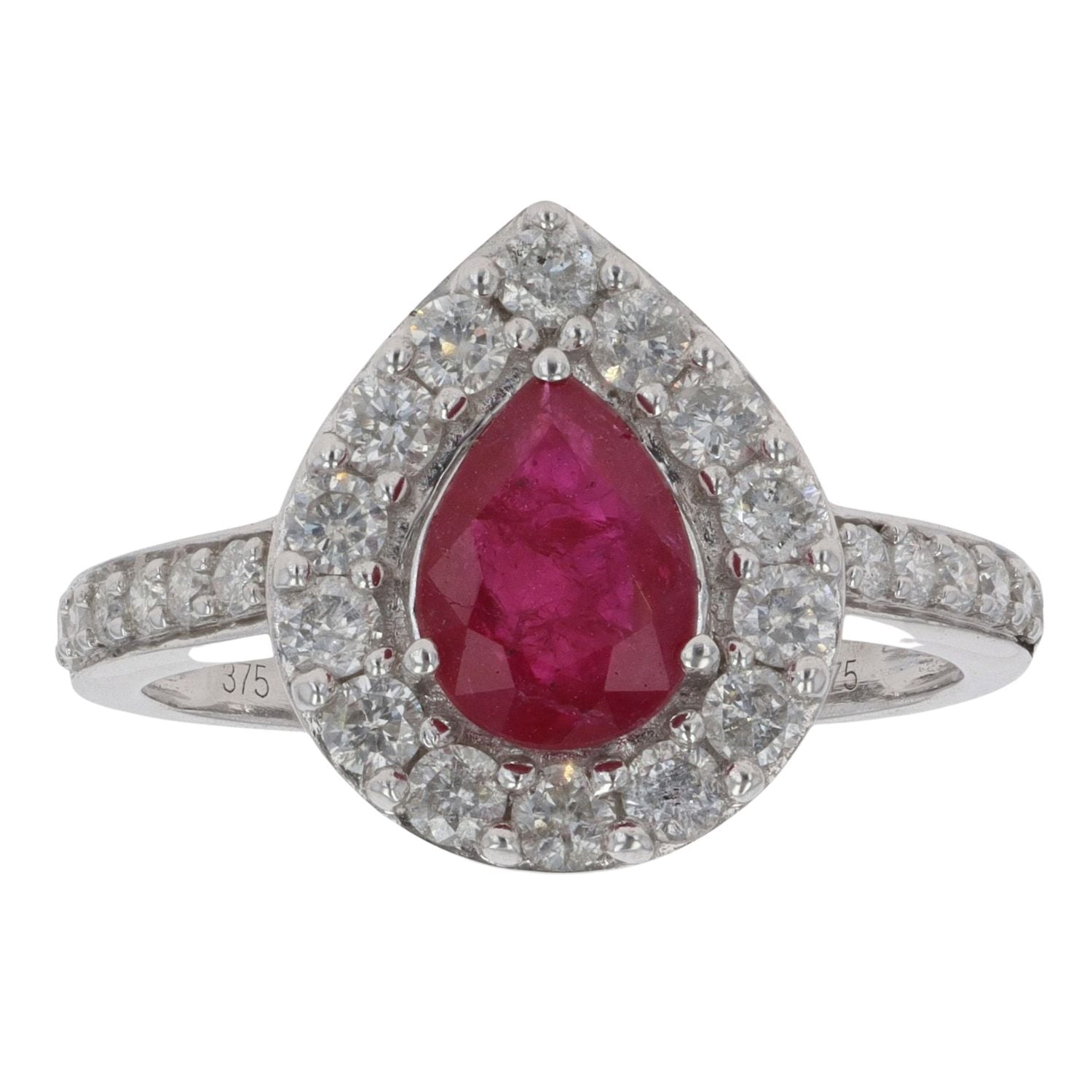 9ct White Gold 0.75ct Diamond and Ruby Cluster Ring RAMS970340001033 | Ramsdens Jewellery