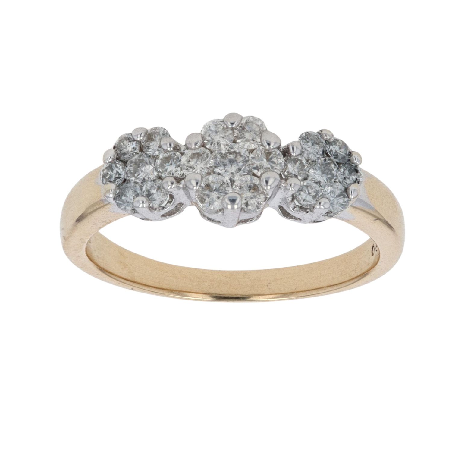 18ct Yellow Gold 0.50ct Triple Cluster Diamond Ring RAMS553328007004 ...