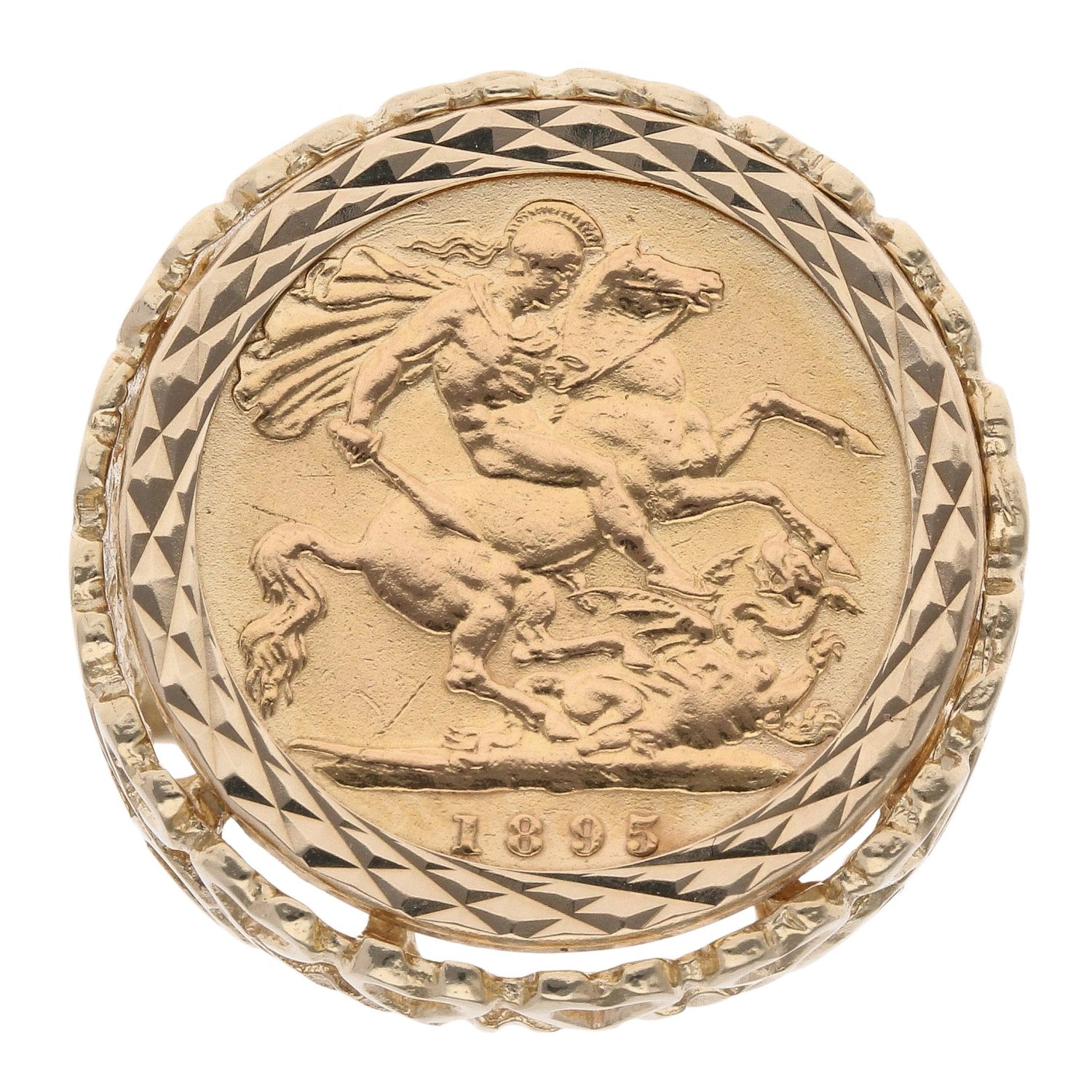 9ct Yellow Gold 1895 Victoria Half Sovereign Coin Ring RAMS747353060014 ...