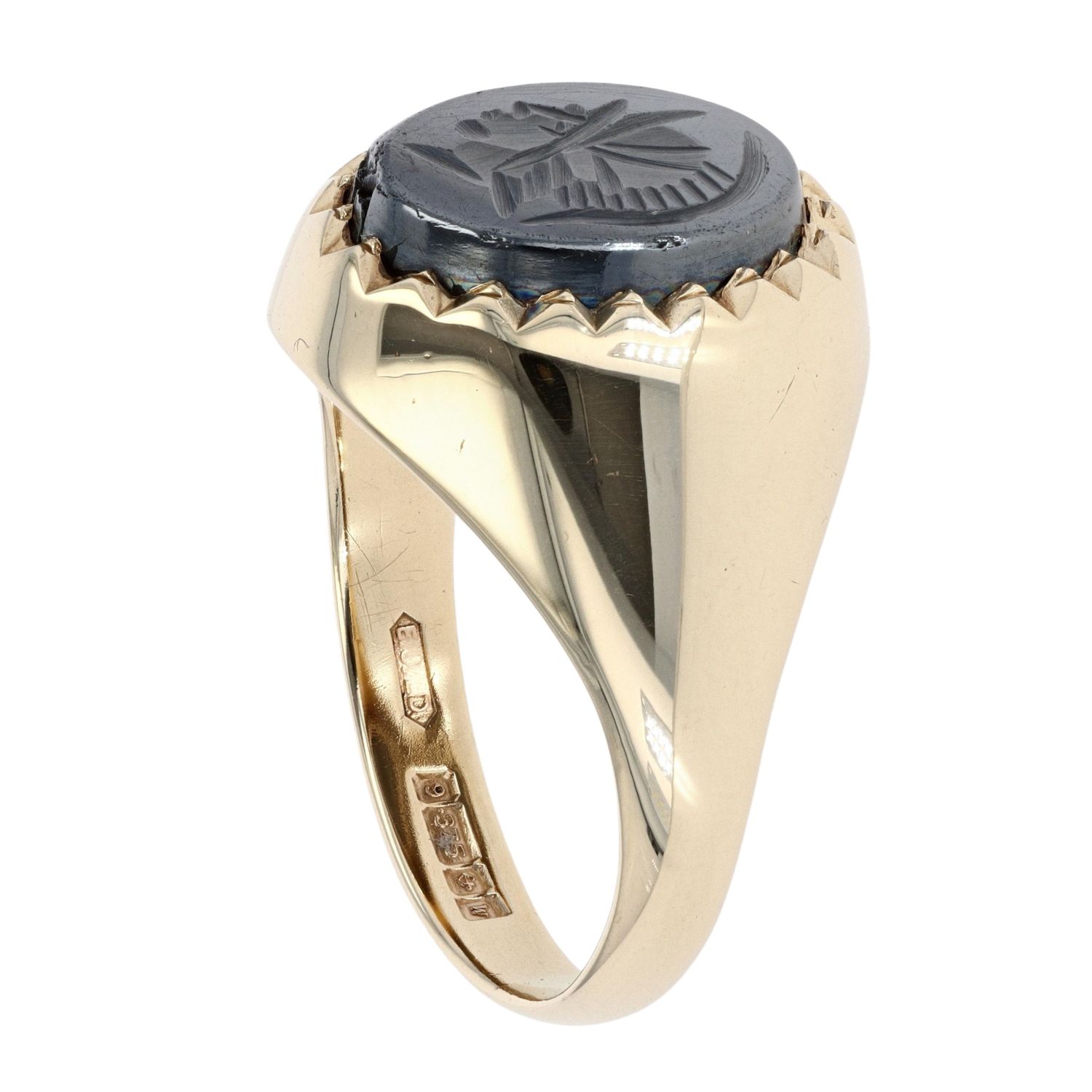 9ct Yellow Gold Hematite Centurion Signet Ring RAMS971307686003 ...