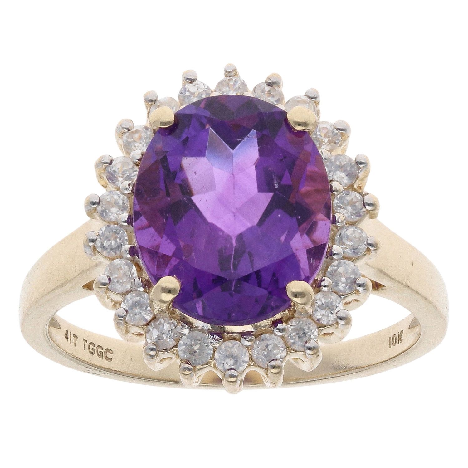 9ct Yellow Gold Amethyst And Cubic Zirconia Cluster Ring ...