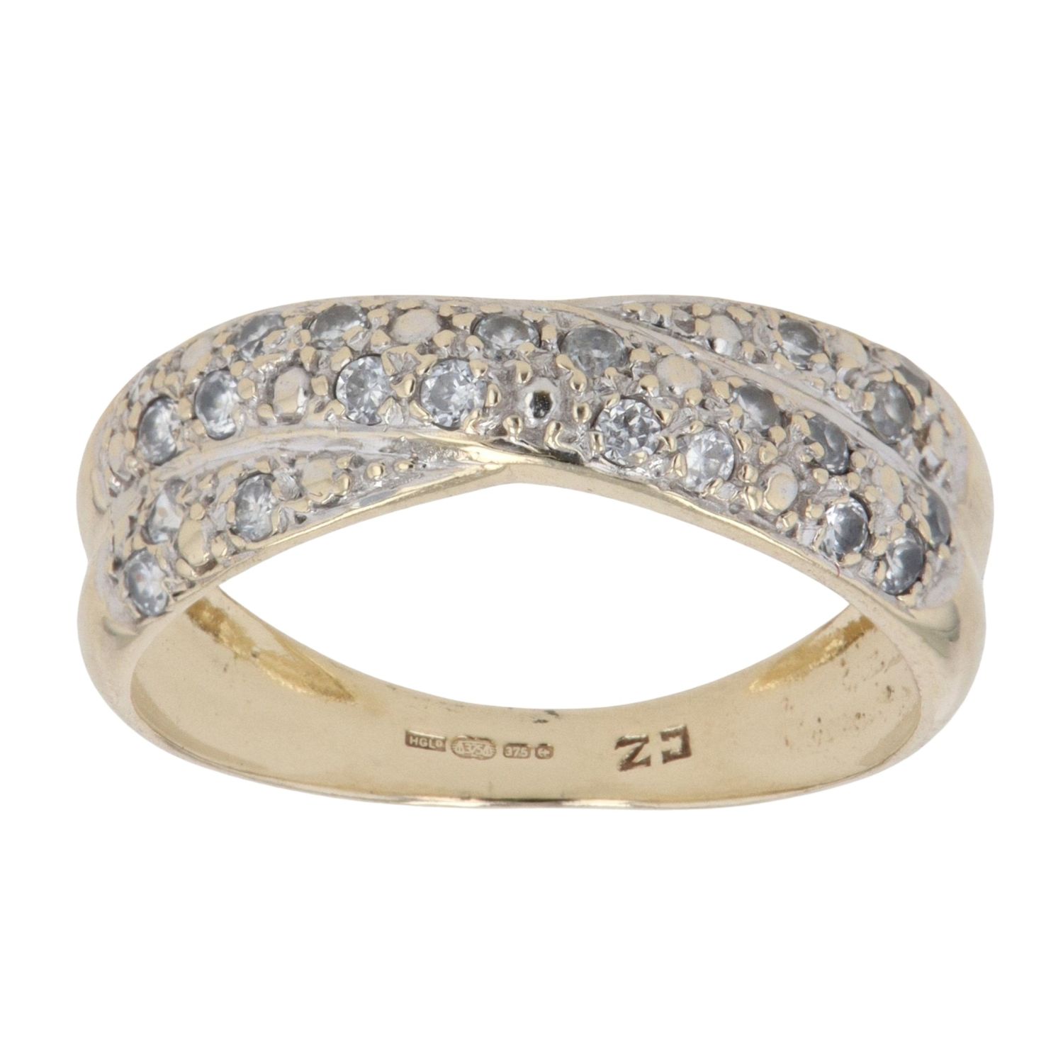 9ct Yellow Gold Cubic Zirconia Crossover Ring RAMS984369064013 ...