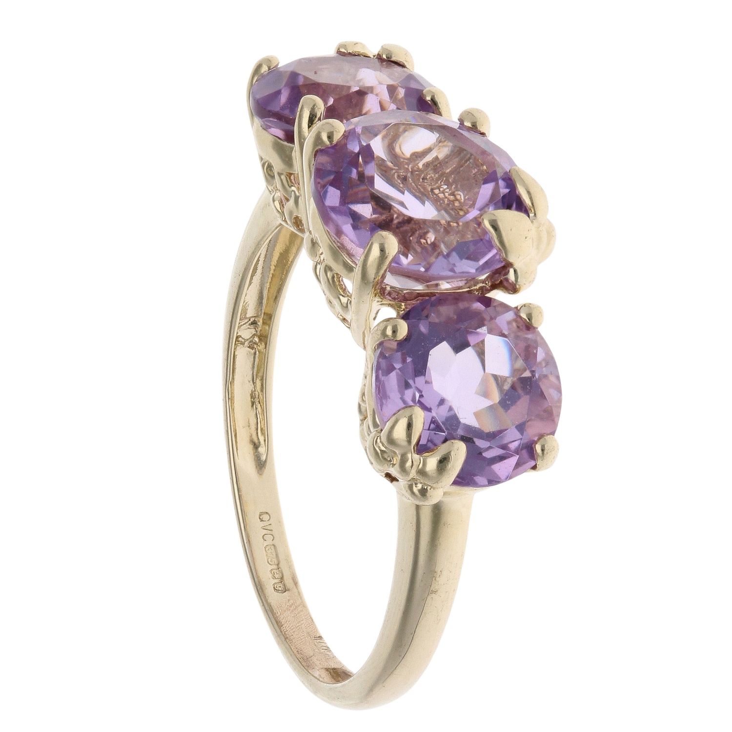 9ct Yellow Gold Amethyst Three Stone Ring RAMS999367332011 | Ramsdens ...
