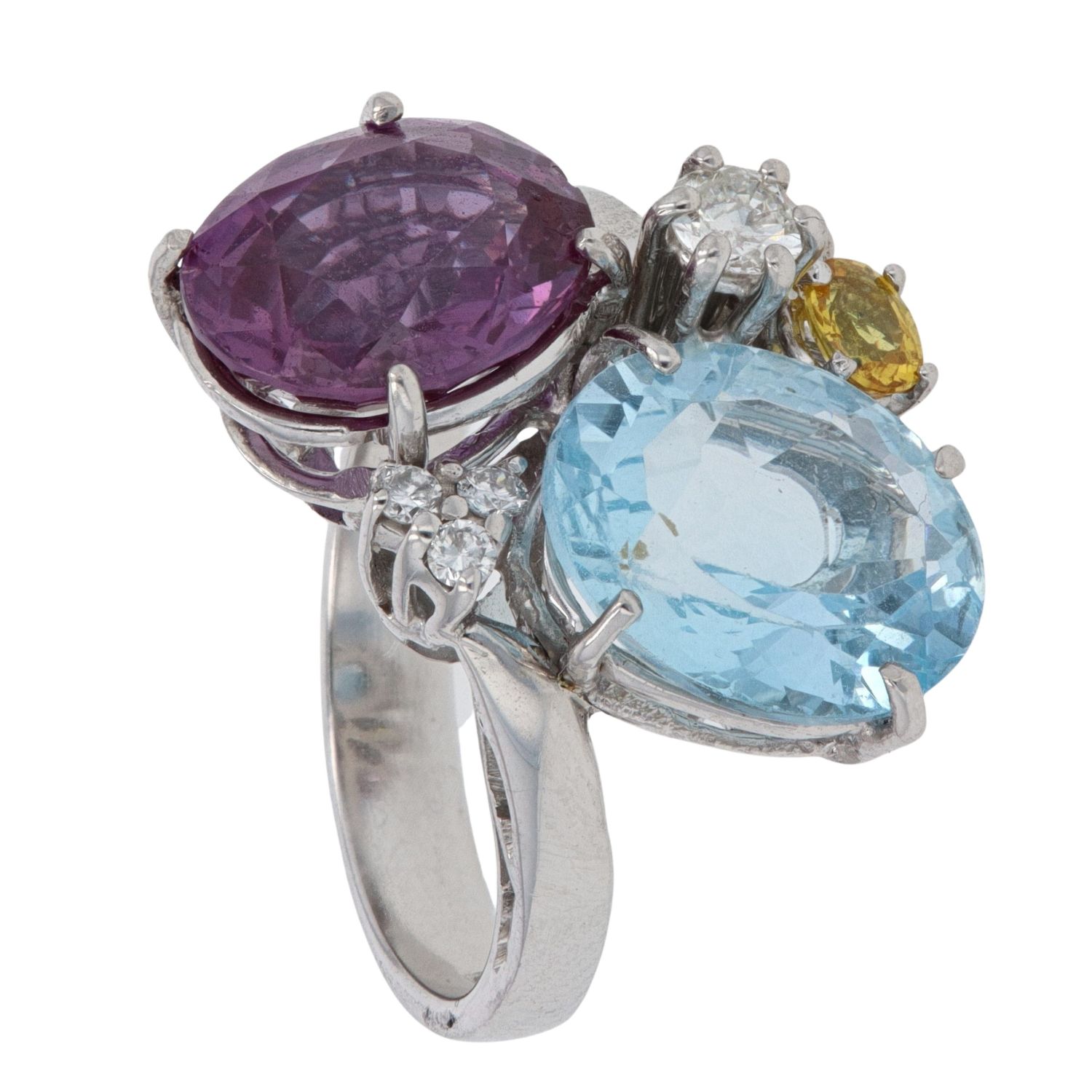 18ct White Gold Multi-Gemstone And Diamond Stone Set Ring ...
