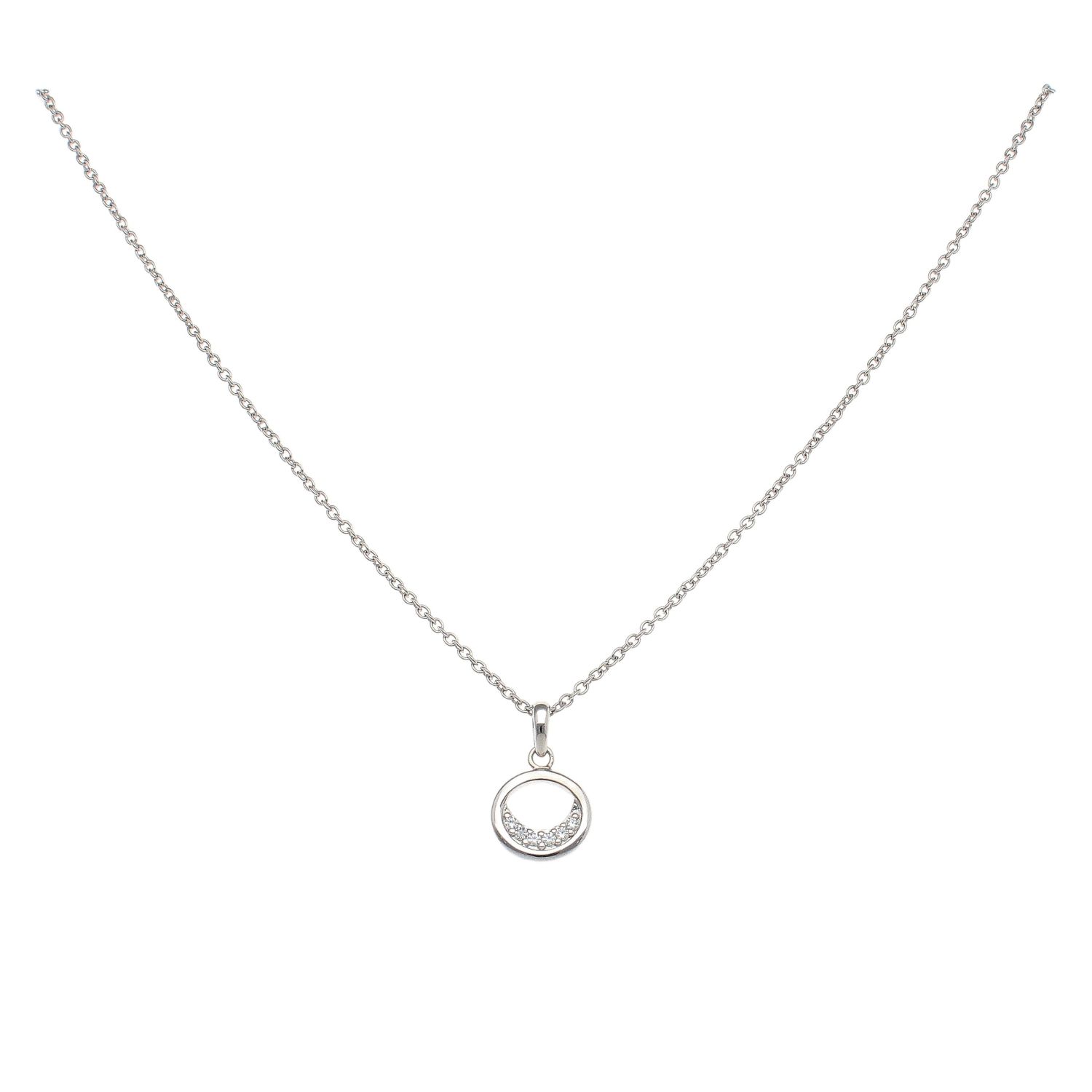 925 Sterling Silver Cubic Zirconia Circle Pendant And Chain 18 ...